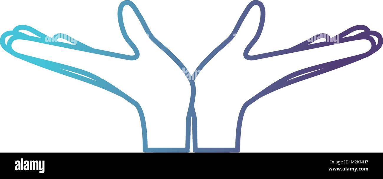 pair open hands gesture on gradient color silhouette from blue to ...