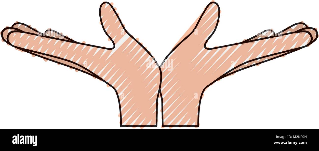 pair open hands gesture on color crayon silhouette Stock Vector Image ...