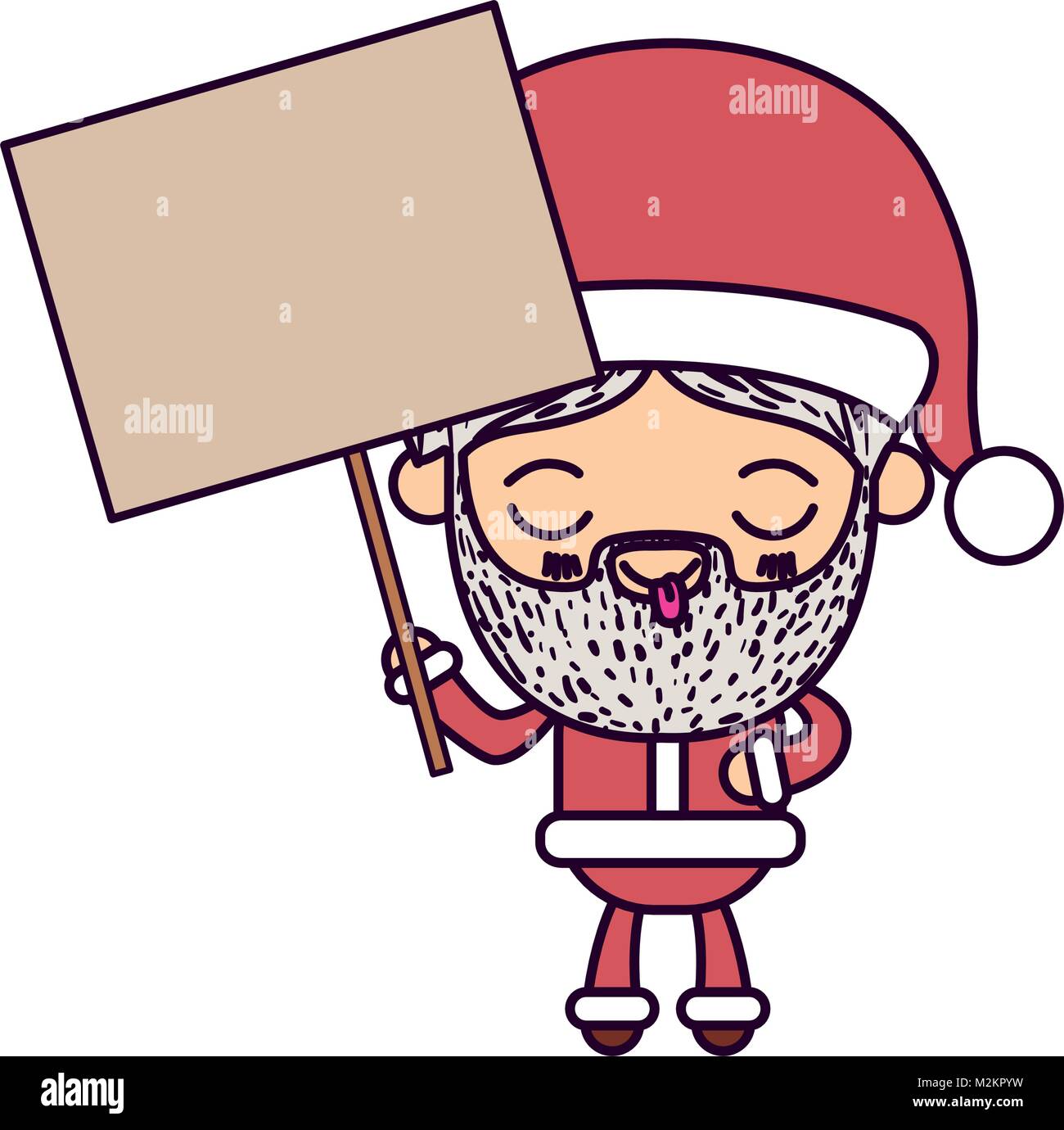 santa claus cartoon holding a wooden poster face expression tongue out ...