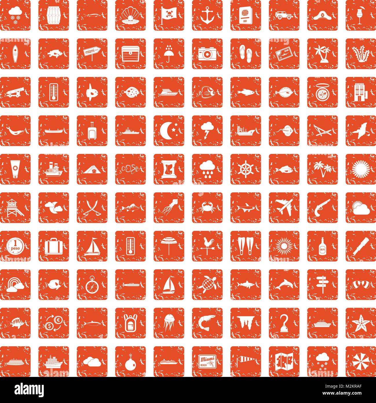 100 marine environment icons set grunge orange Stock Vector Image & Art ...