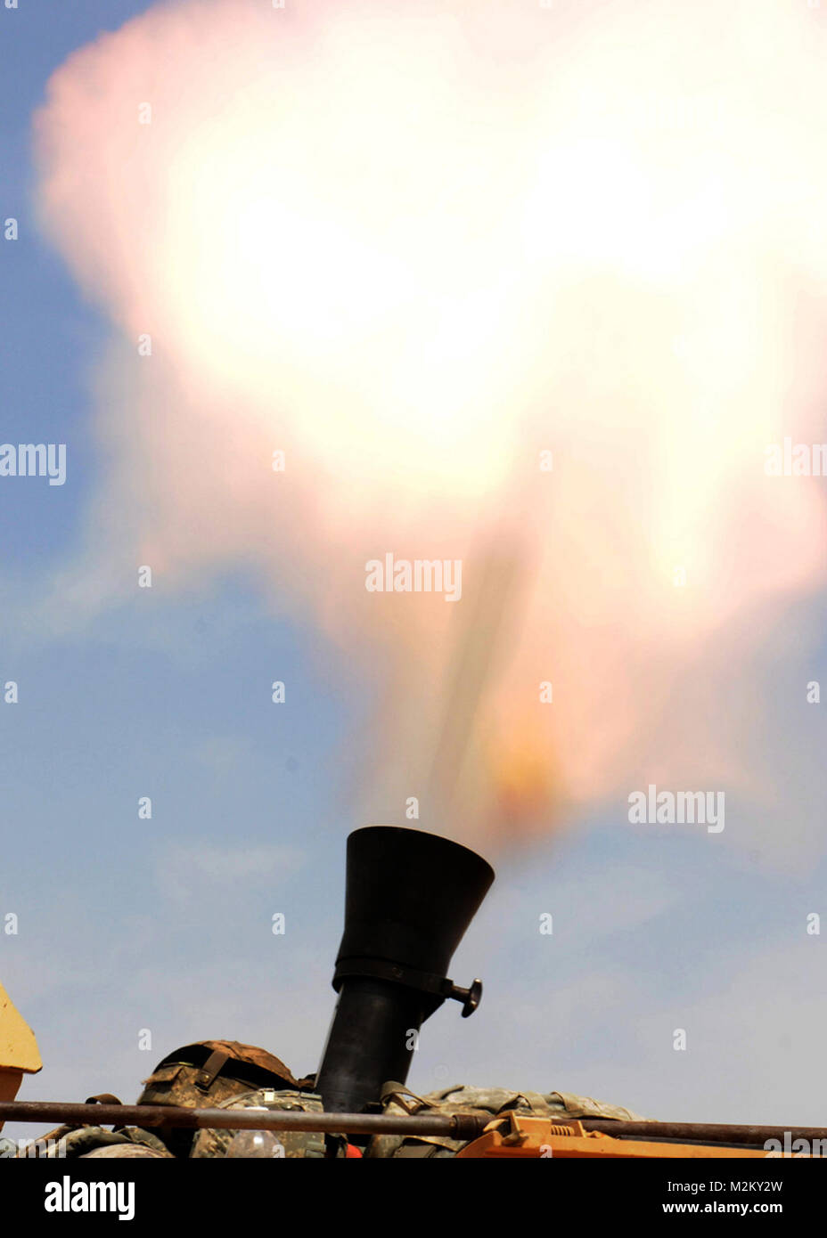 Soldiers fire mortar round. CONTINGENCY OPERATING SITE MAREZ, Iraq ...