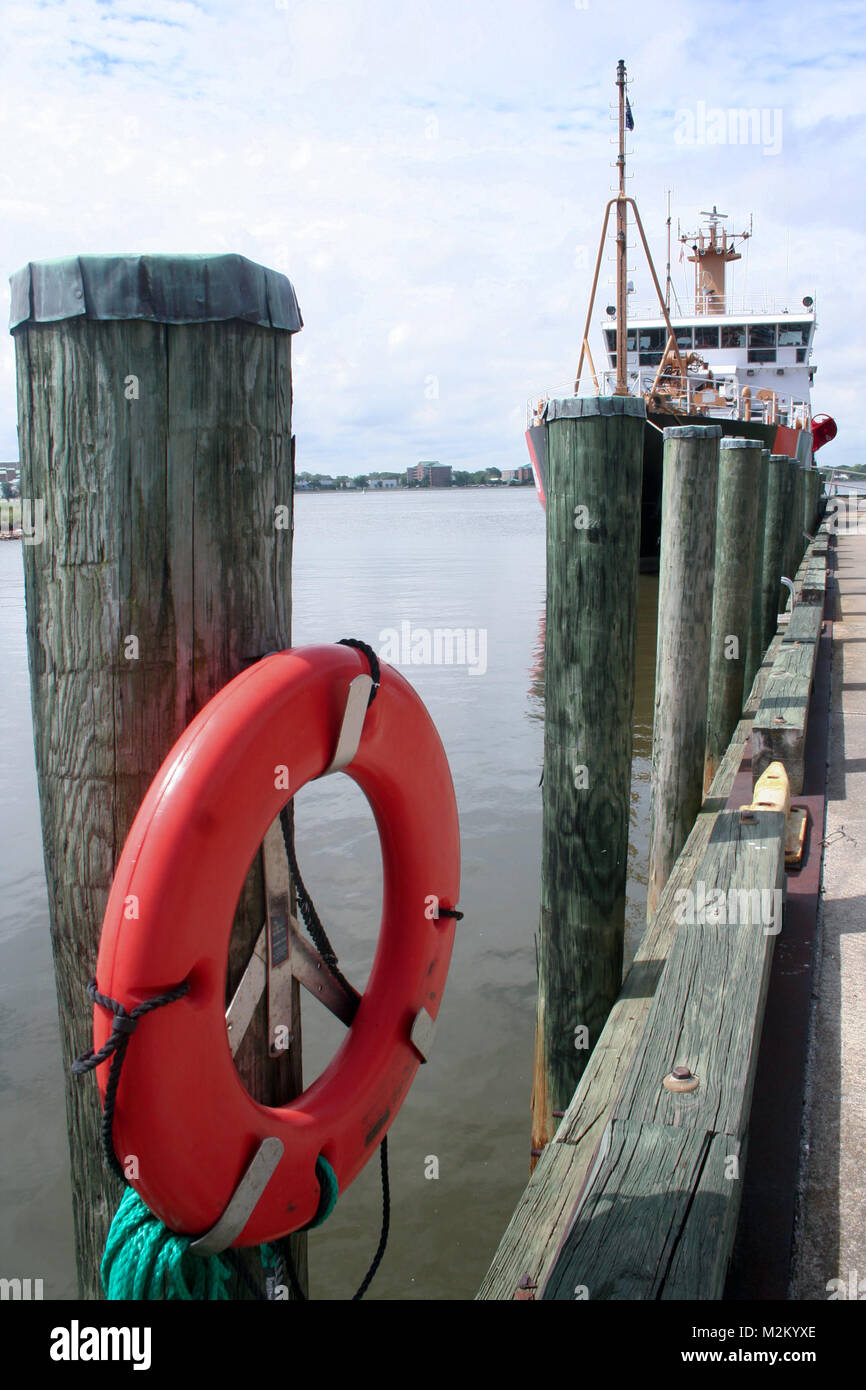 The Coast Guard coastal buoy tender Frank Drew moored at the Norfolk ...
