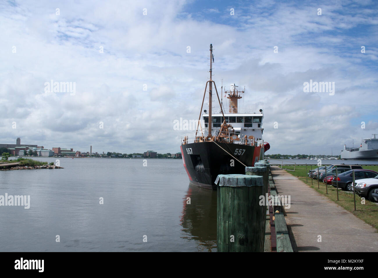 The Coast Guard coastal buoy tender Frank Drew moored at the Norfolk ...