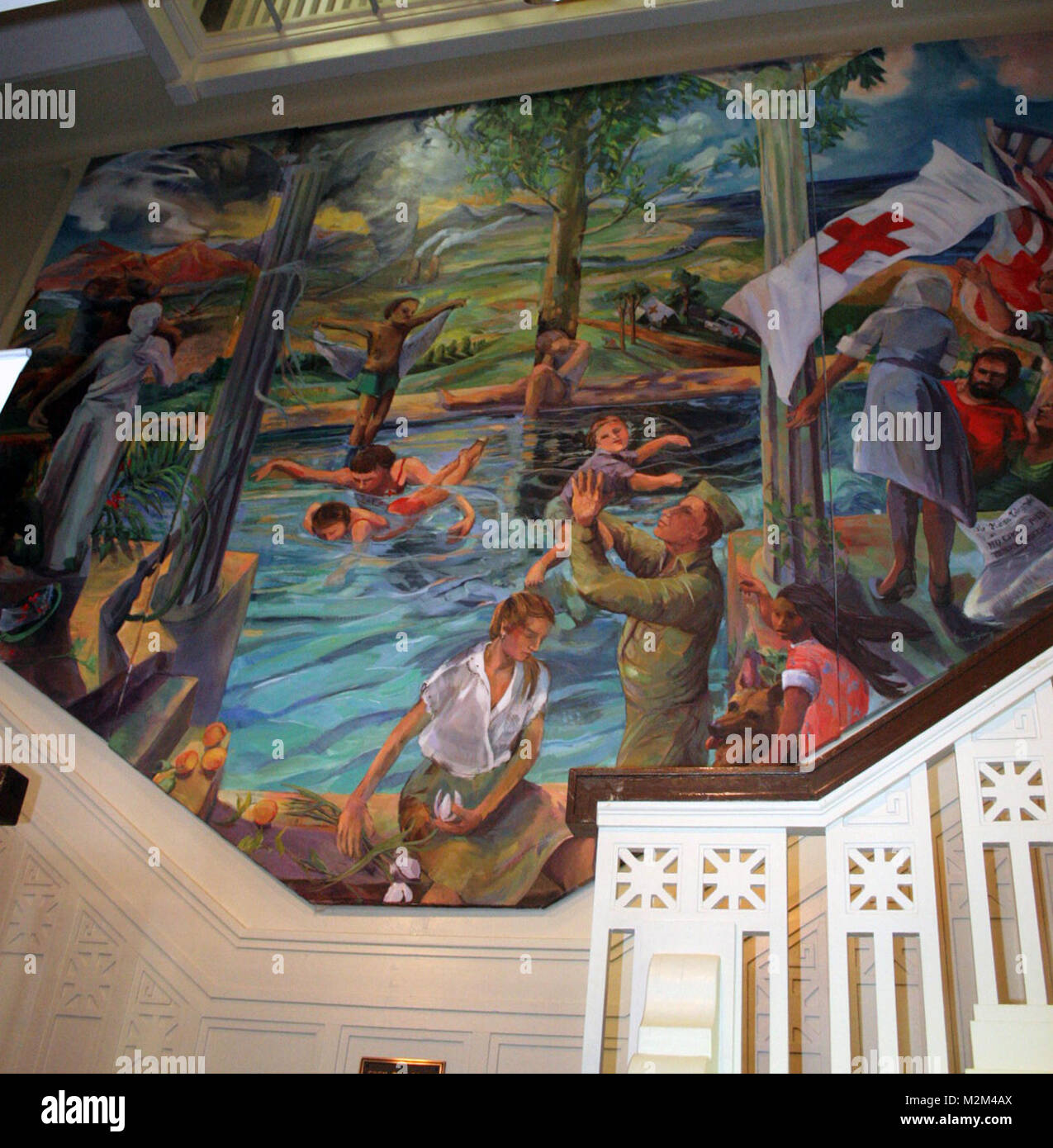 A mural hanging in the foyer of the Red Cross regional officei n Macon ...