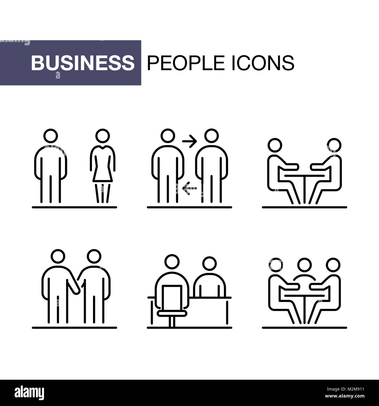 Business people icons set simple line flat illustration Stock Vector ...
