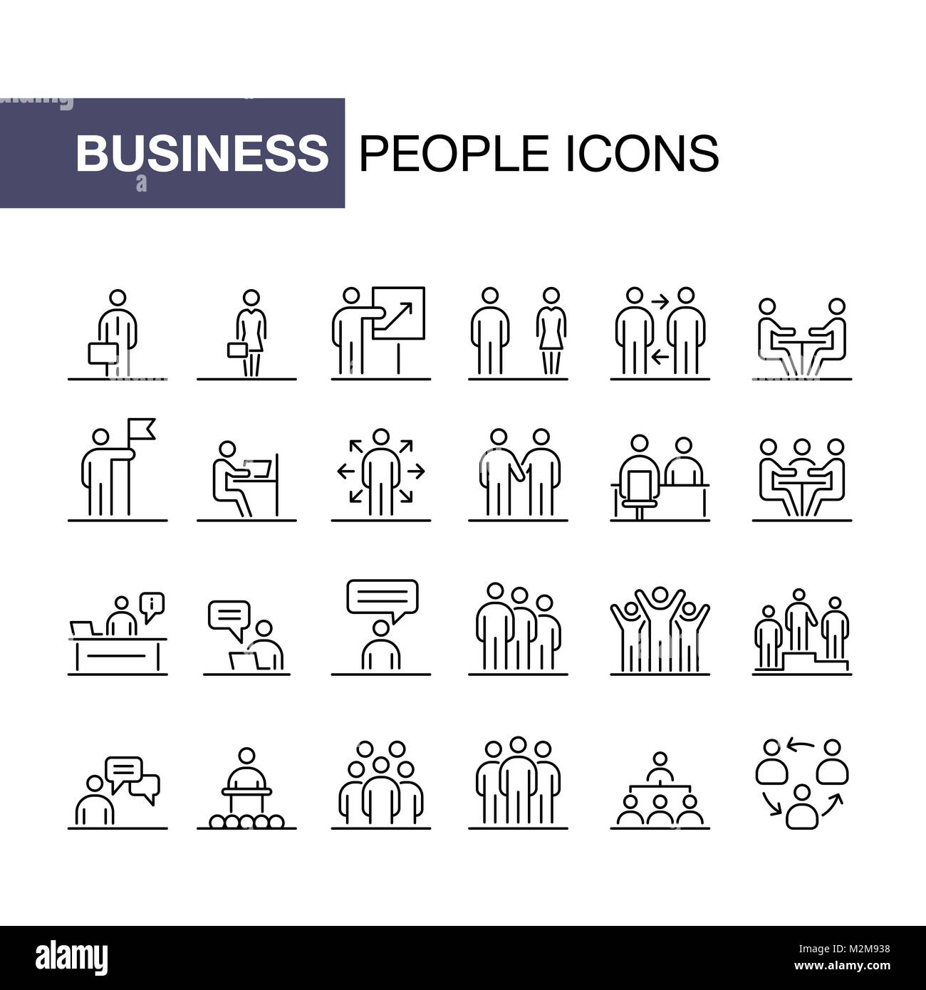 Business people icons set simple line flat illustration Stock Vector ...