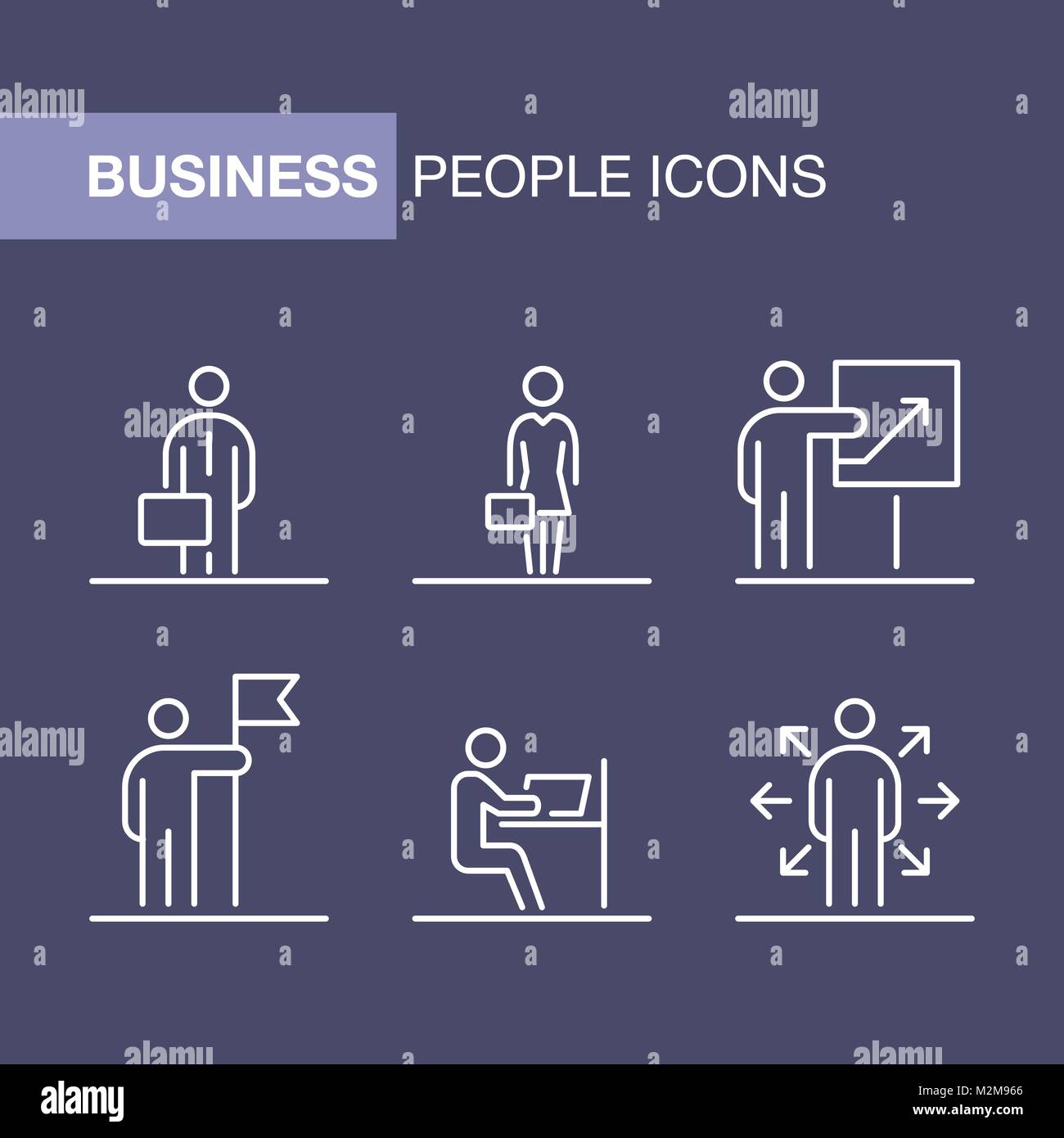 Business people icons set simple line flat illustration Stock Vector ...