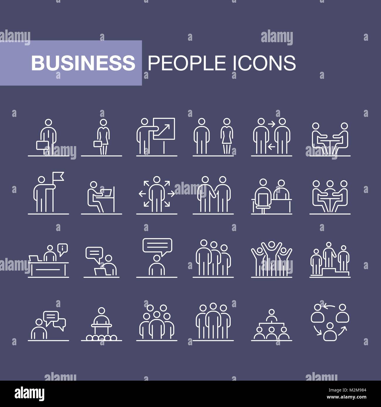 Business people icons set simple line flat illustration Stock Vector ...