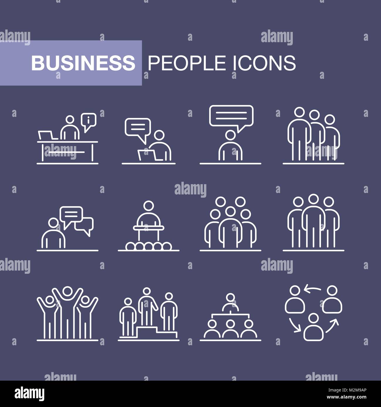 Business people icons set simple line flat illustration Stock Vector ...