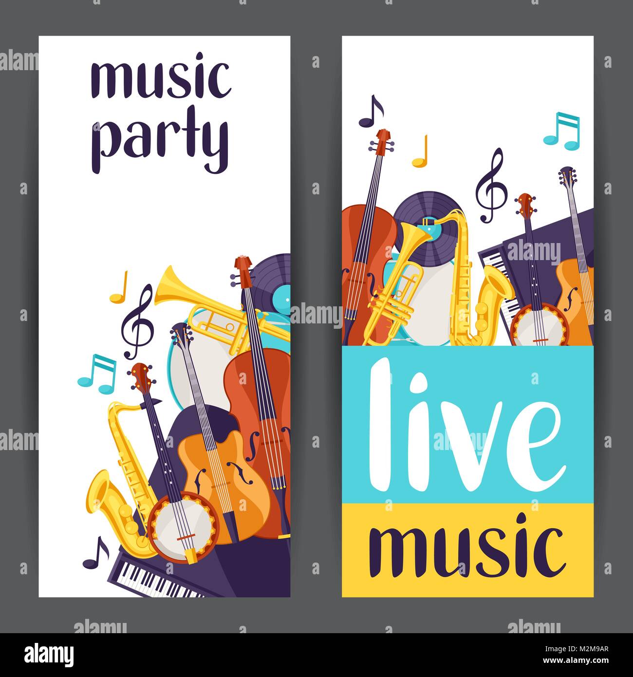 Jazz party live music banners with musical instruments Stock Vector ...