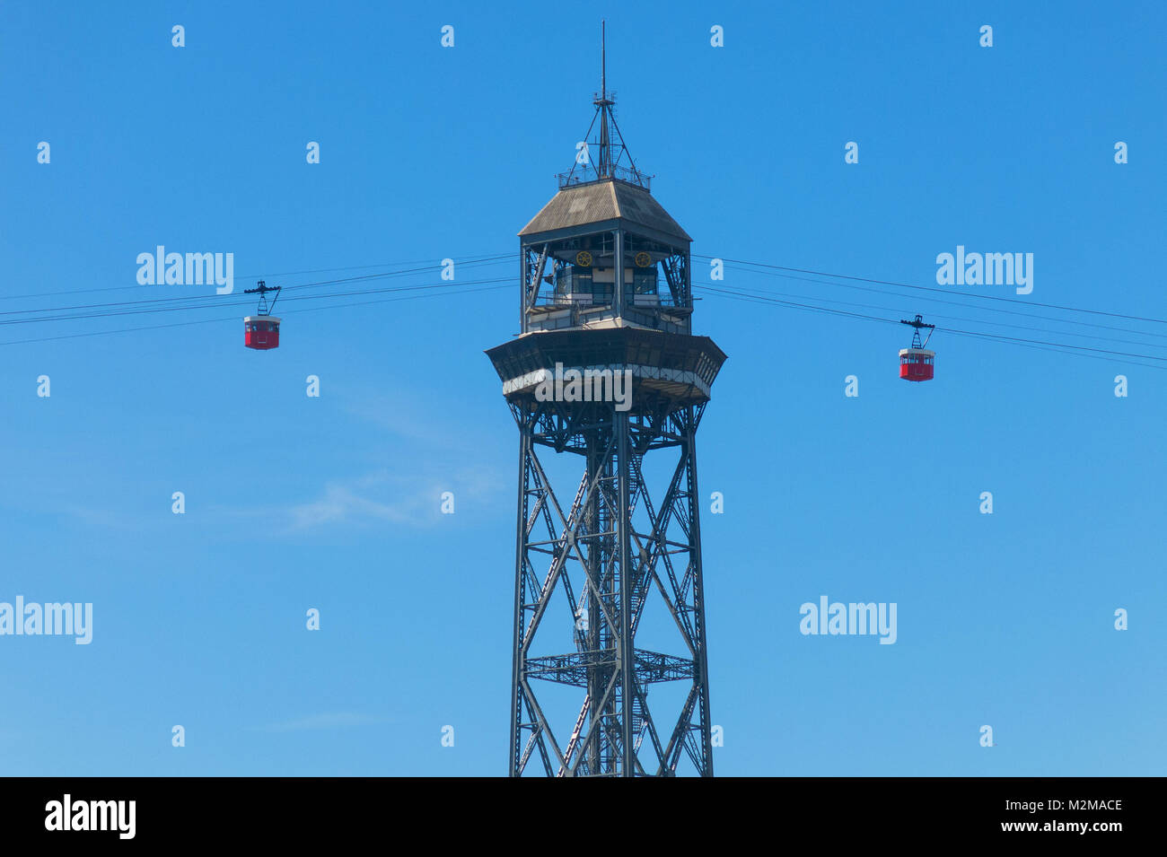 BARCELONA, SPAIN - MAY 16, 2017: Car of the Aerial Tramway arriving at ...