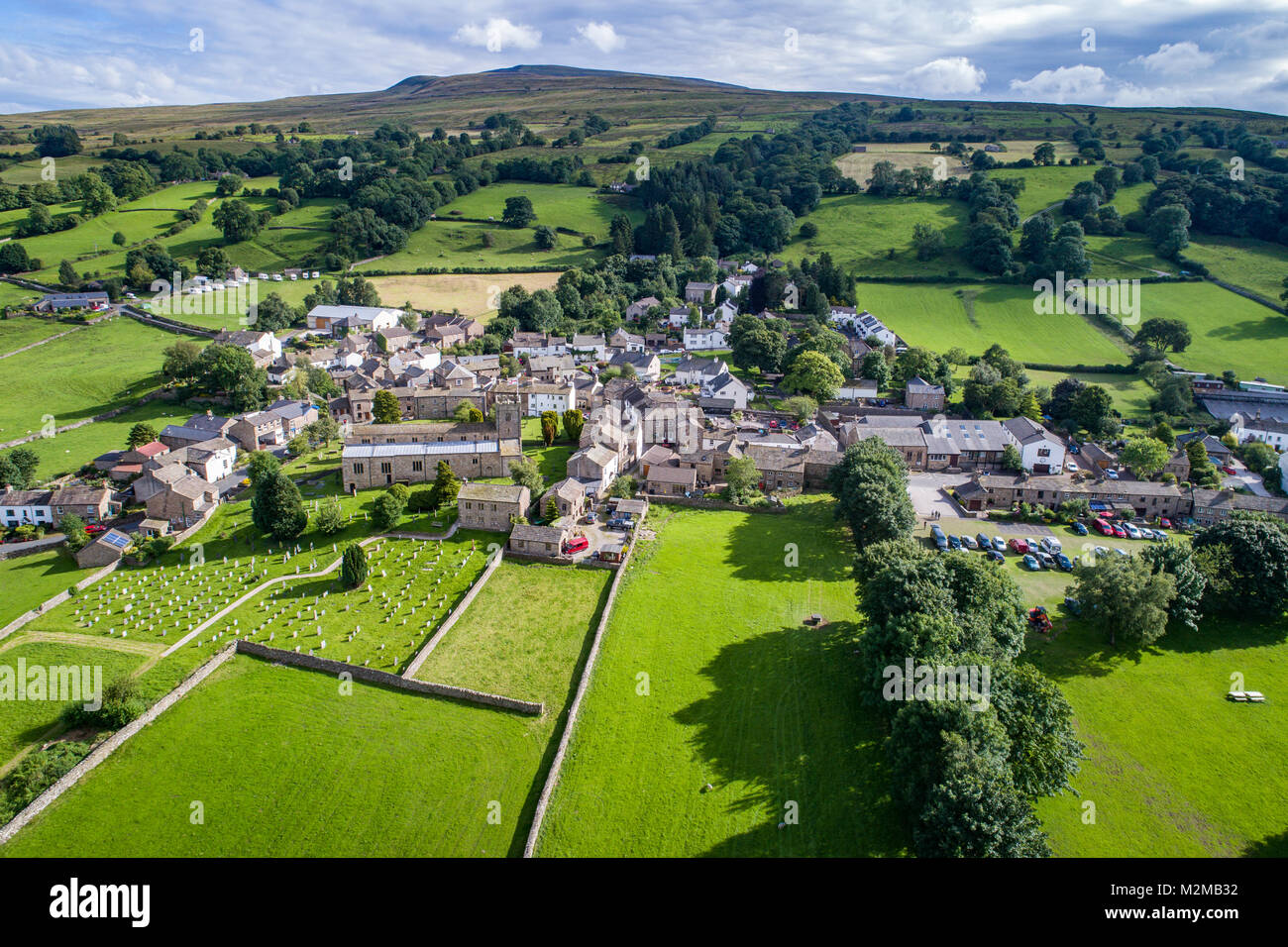 Aerial view of the quaint town of Dent, Yorkshire Dales, UK Stock Photo ...