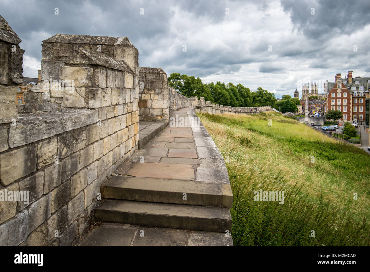 Closeup of the ancient York Walls that surround the City of York ...