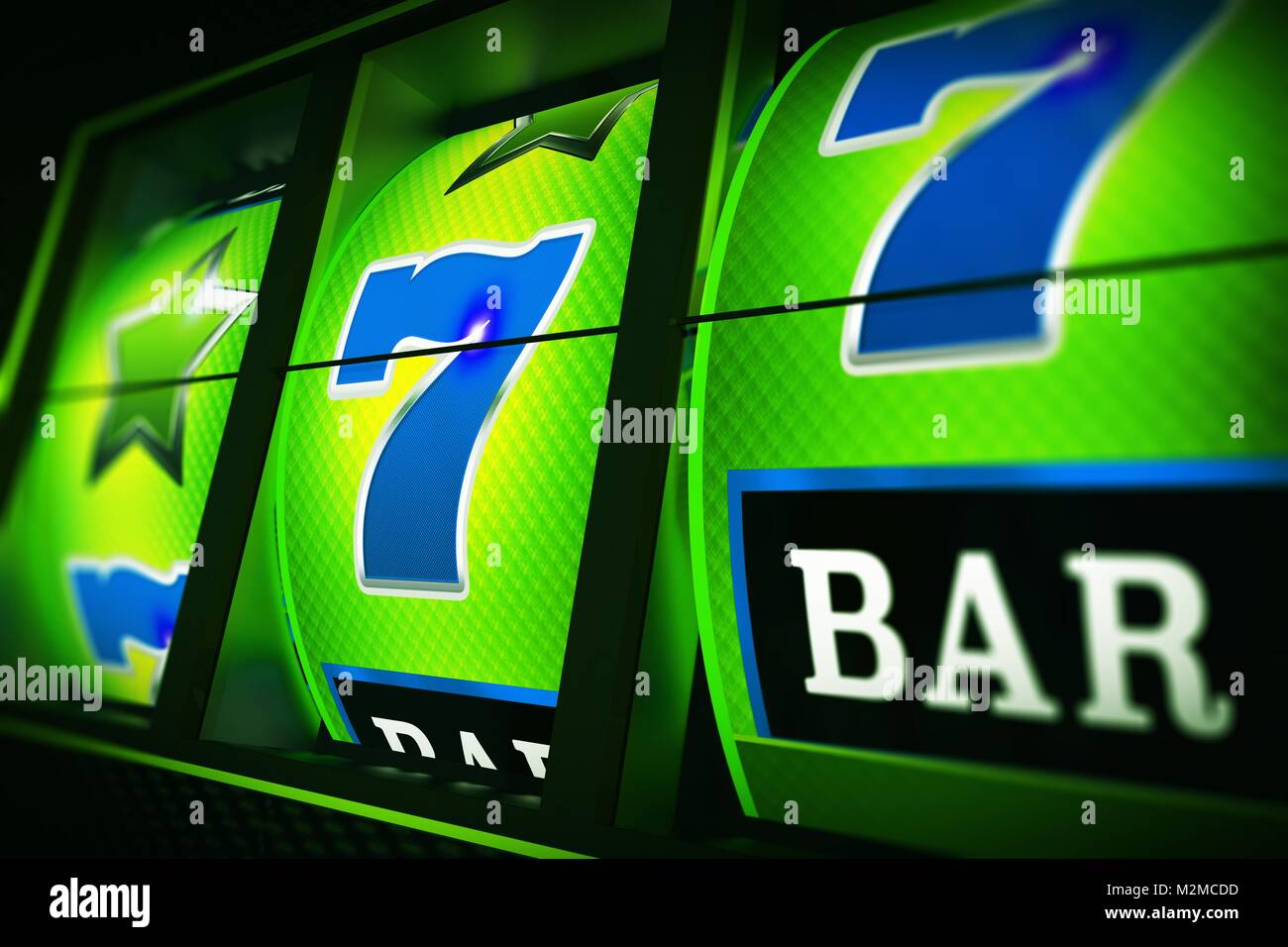 Green Blue Slot Machine 3D Rendered Closeup Illustration with Depth of ...