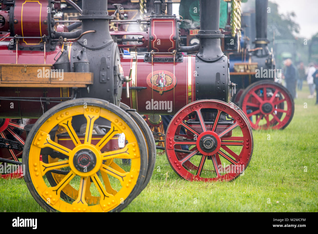 Close up of wheels on steam engine tractor neatly lined up, Masham ...