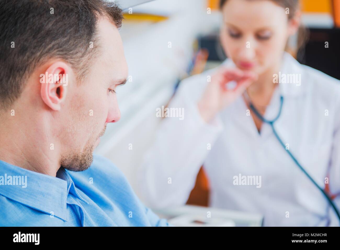 Caucasian Men in His 30s Visiting Doctor Office and Awaiting Diagnosis ...