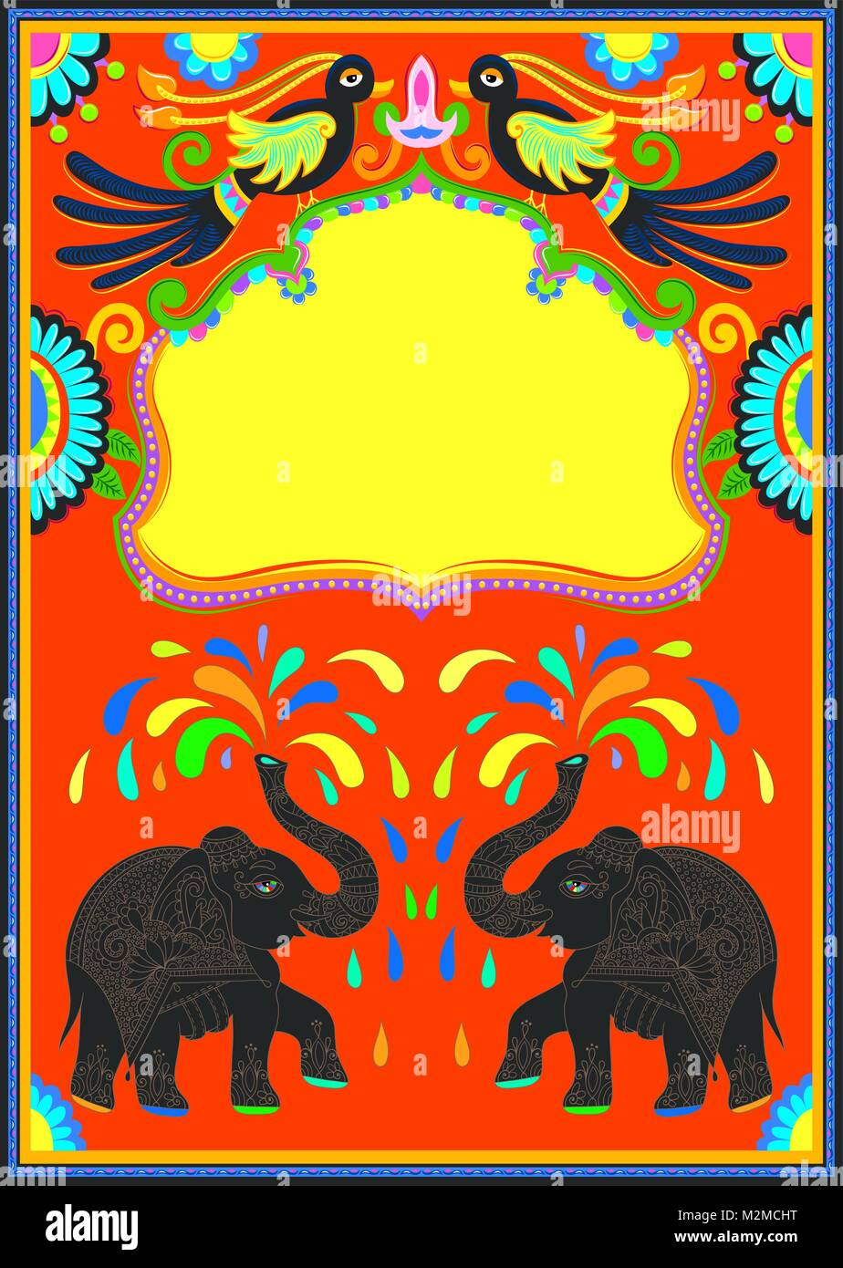 indian frame with birds, elephant and flowers Stock Vector Image & Art ...