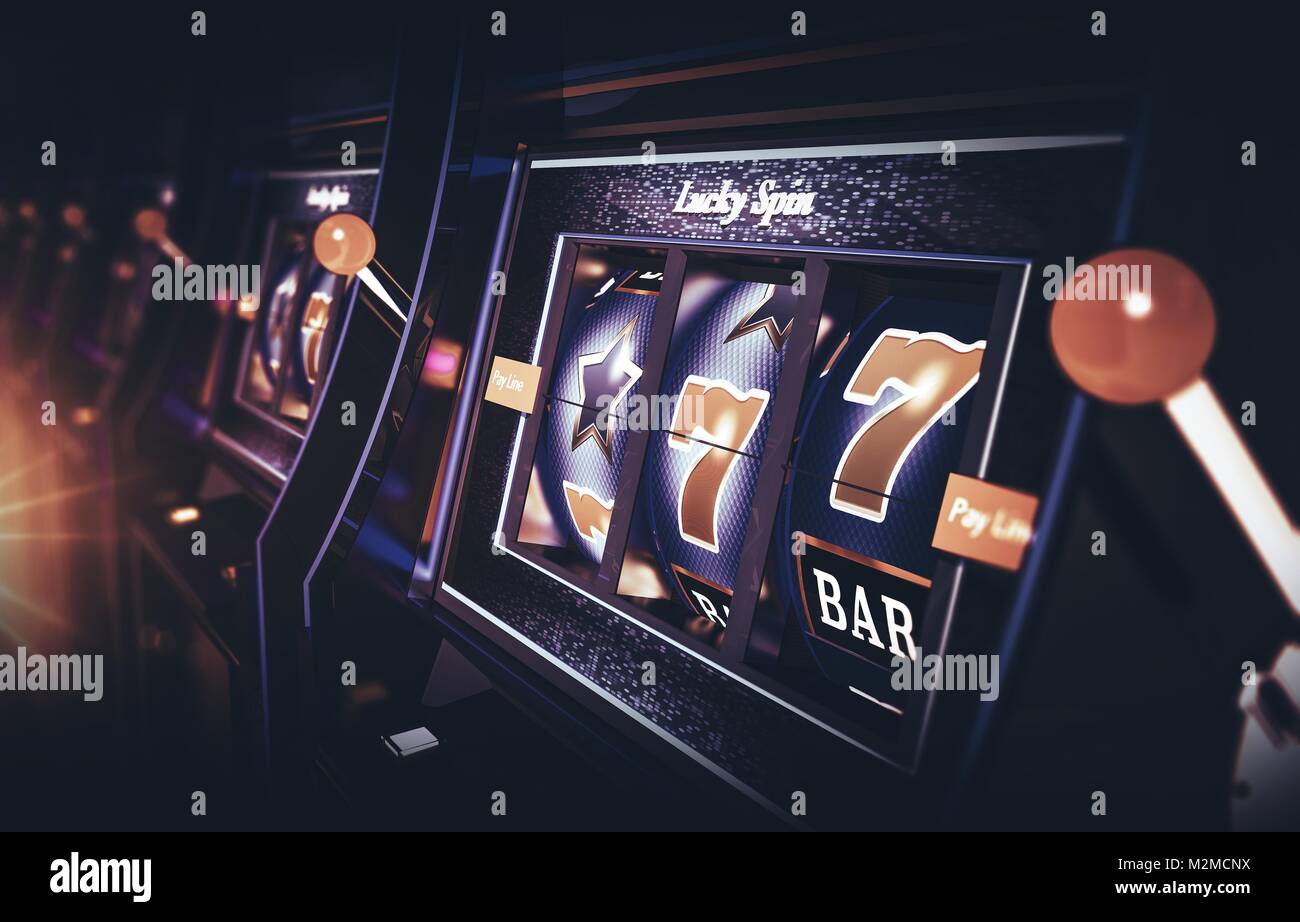 Row of Vegas Slot Machine 3D Rendered Illustration with Depth of Field ...