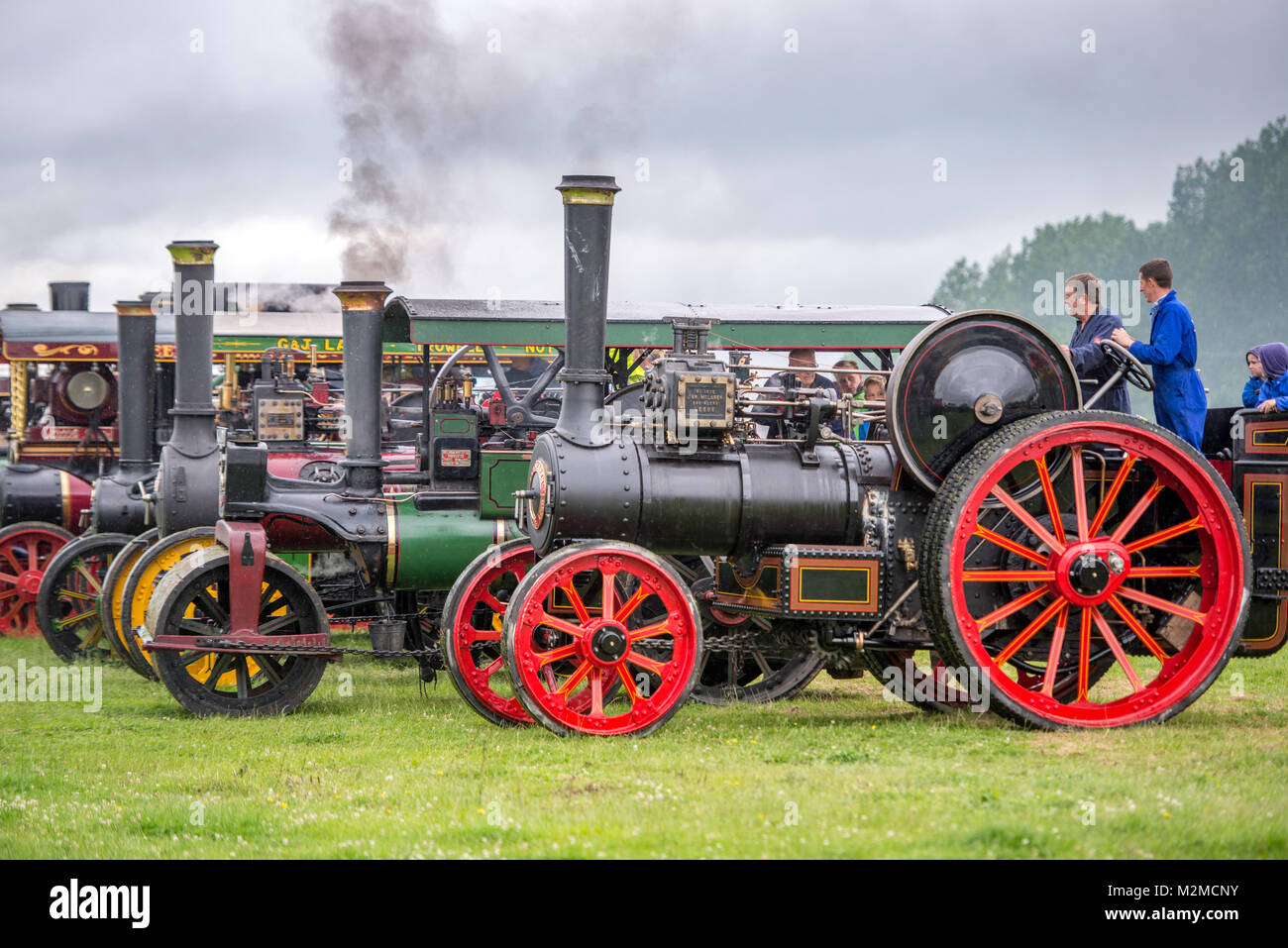 Vintage tractor steam engines line up neatly on display, Masham, North ...