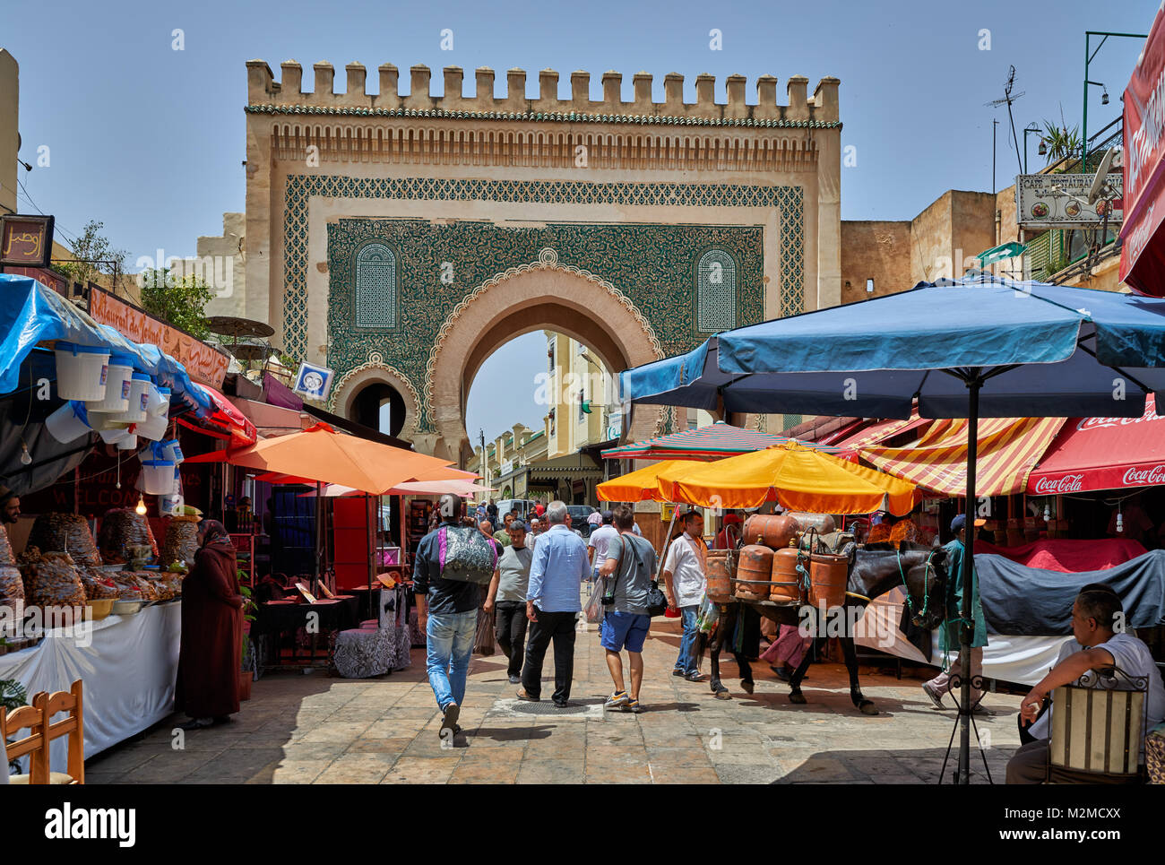 city gate Bab Boujloud or Bab Bou Jeloud of Fez, Morocco, Africa Stock ...