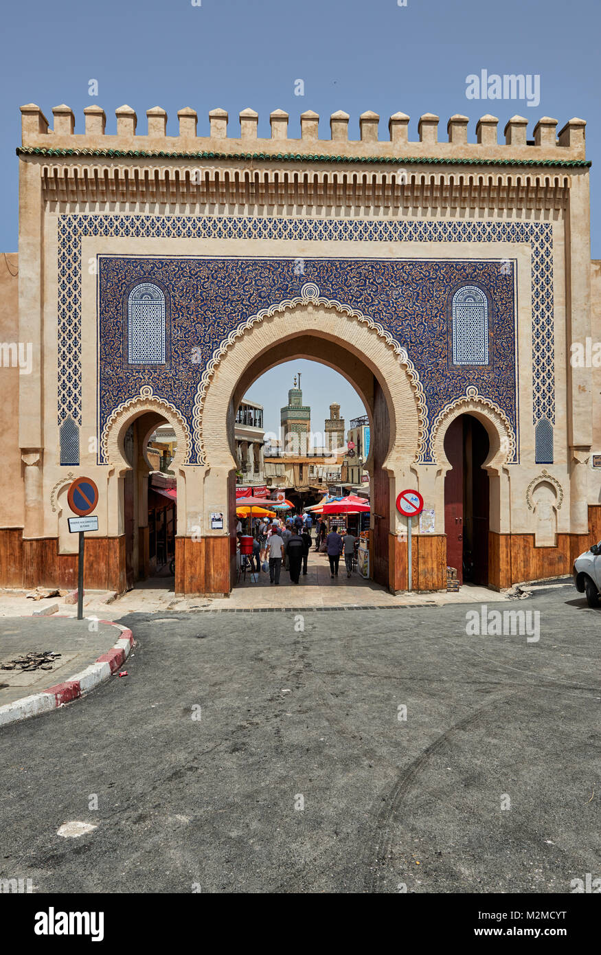 city gate Bab Boujloud or Bab Bou Jeloud of Fez, Morocco, Africa Stock ...