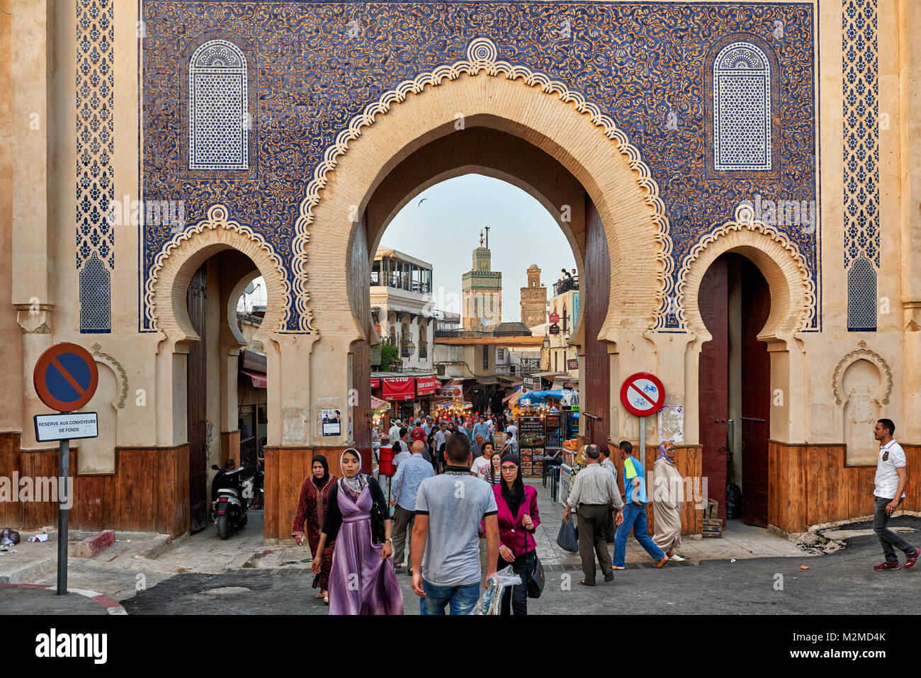 city gate Bab Boujloud or Bab Bou Jeloud of Fez, Morocco, Africa Stock ...