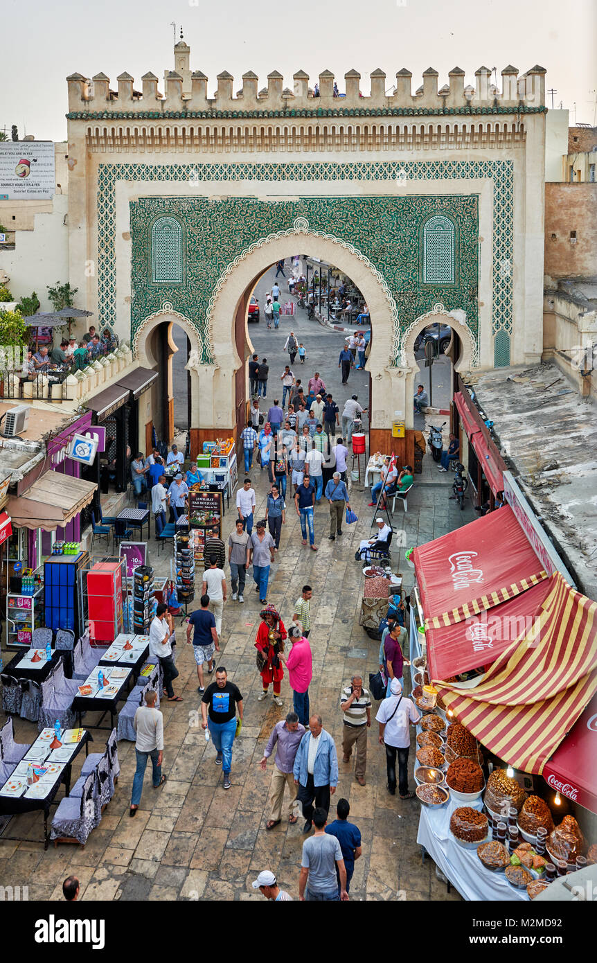 city gate Bab Boujloud or Bab Bou Jeloud of Fez, Morocco, Africa Stock ...