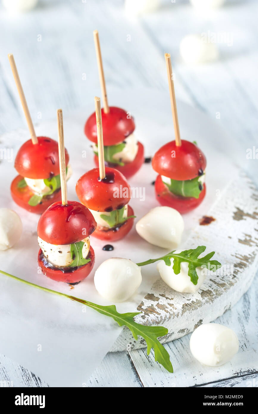Caprese salad skewer appetizers Stock Photo - Alamy