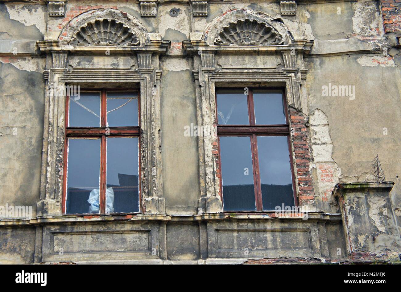 Old windows and Building a historic building, Lodz, Poland. Wednesday ...