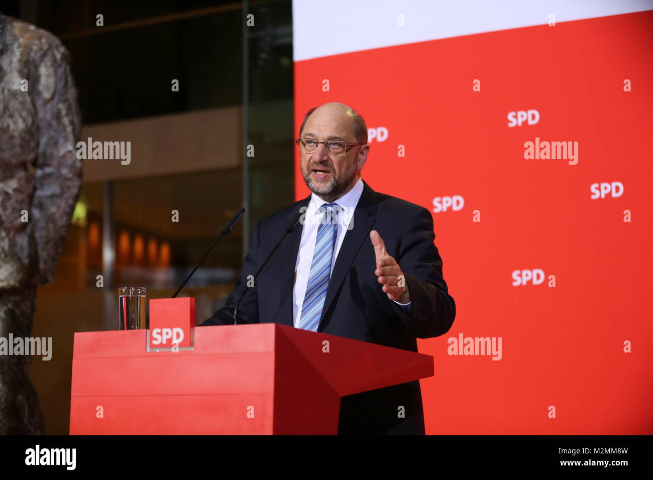 Berlin, Germany. 07th Feb, 2018. SPD leader Martin Schulz hands over ...