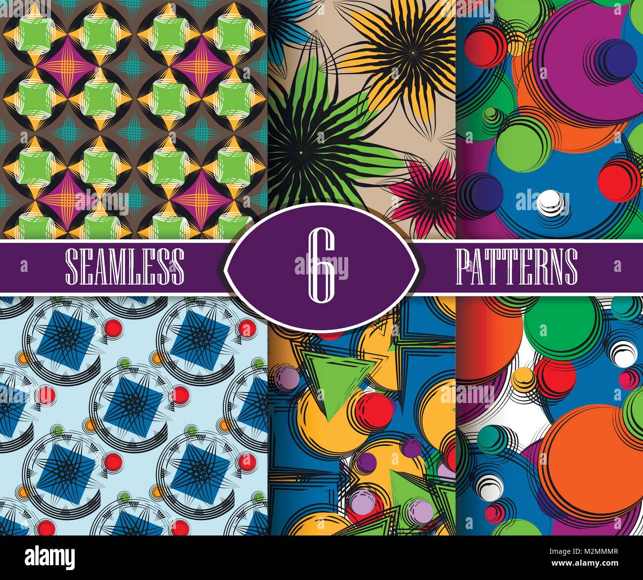 Geometric seamless patterns set, abstract tiling background, vector ...