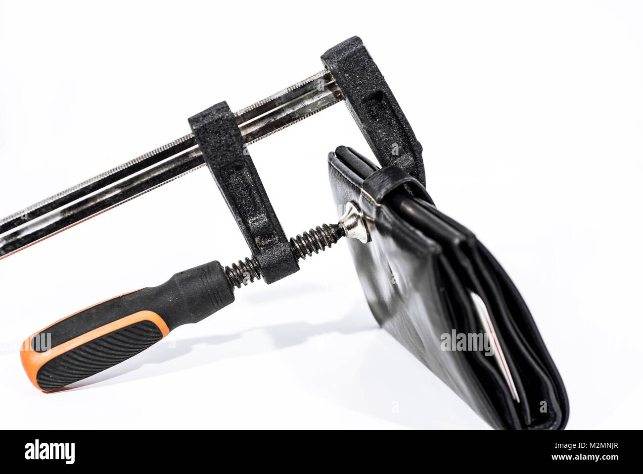 Abstract photo. Purse under clamp. Isolated on white background Stock ...