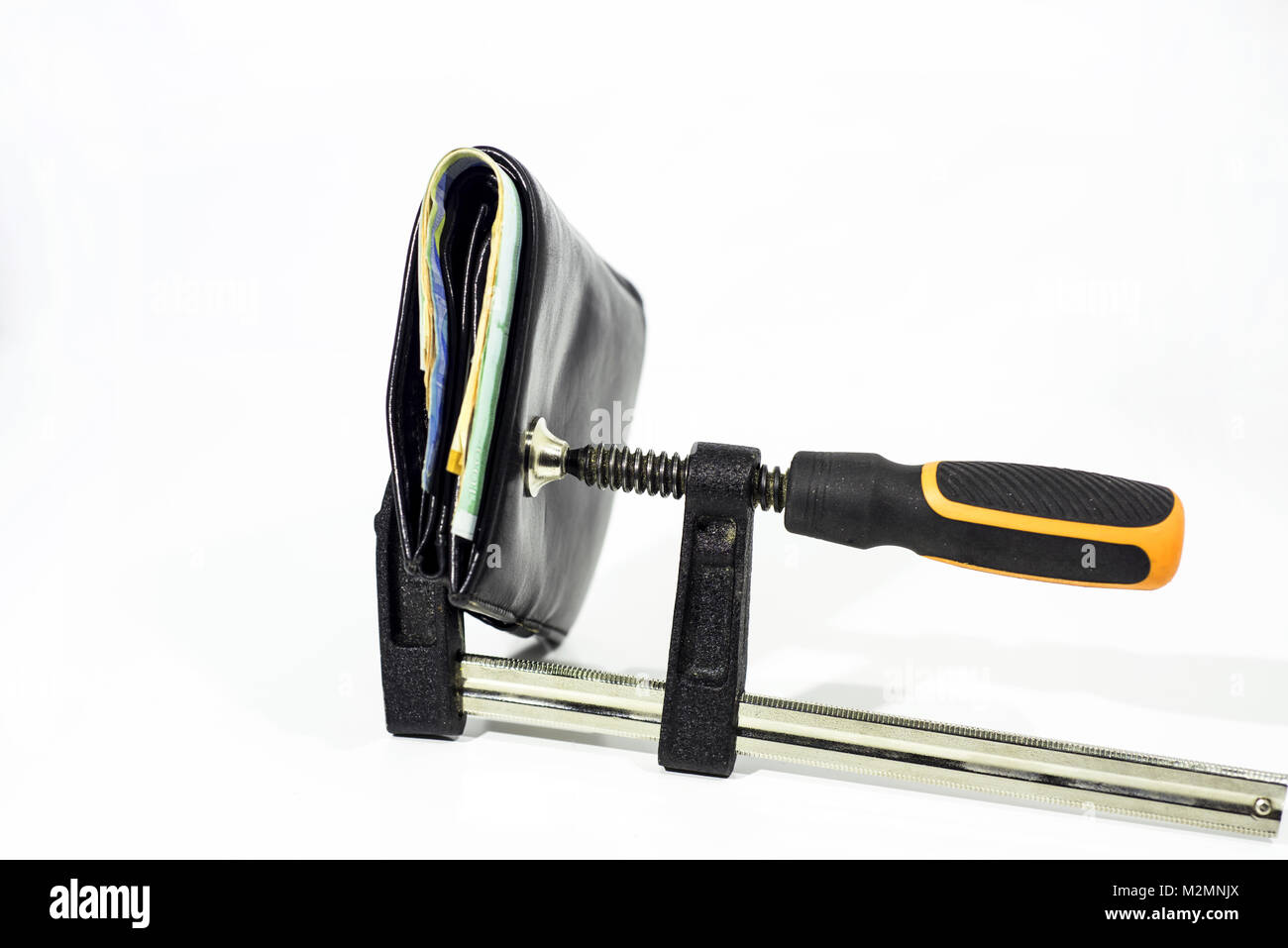 Abstract photo. Purse under clamp. Isolated on white background Stock ...