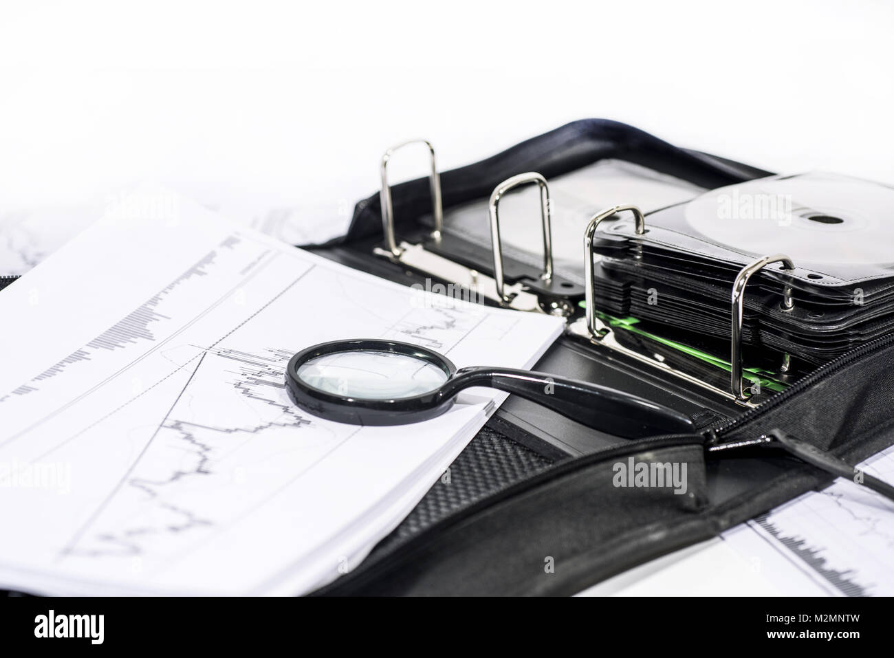 Abstract photo of documents. Documents on white table with some ...