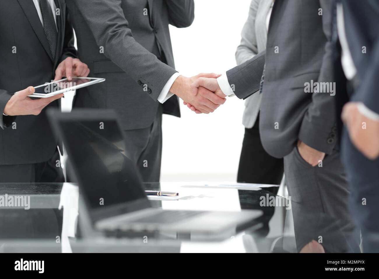 Business partners handshaking with their colleagues Stock Photo - Alamy