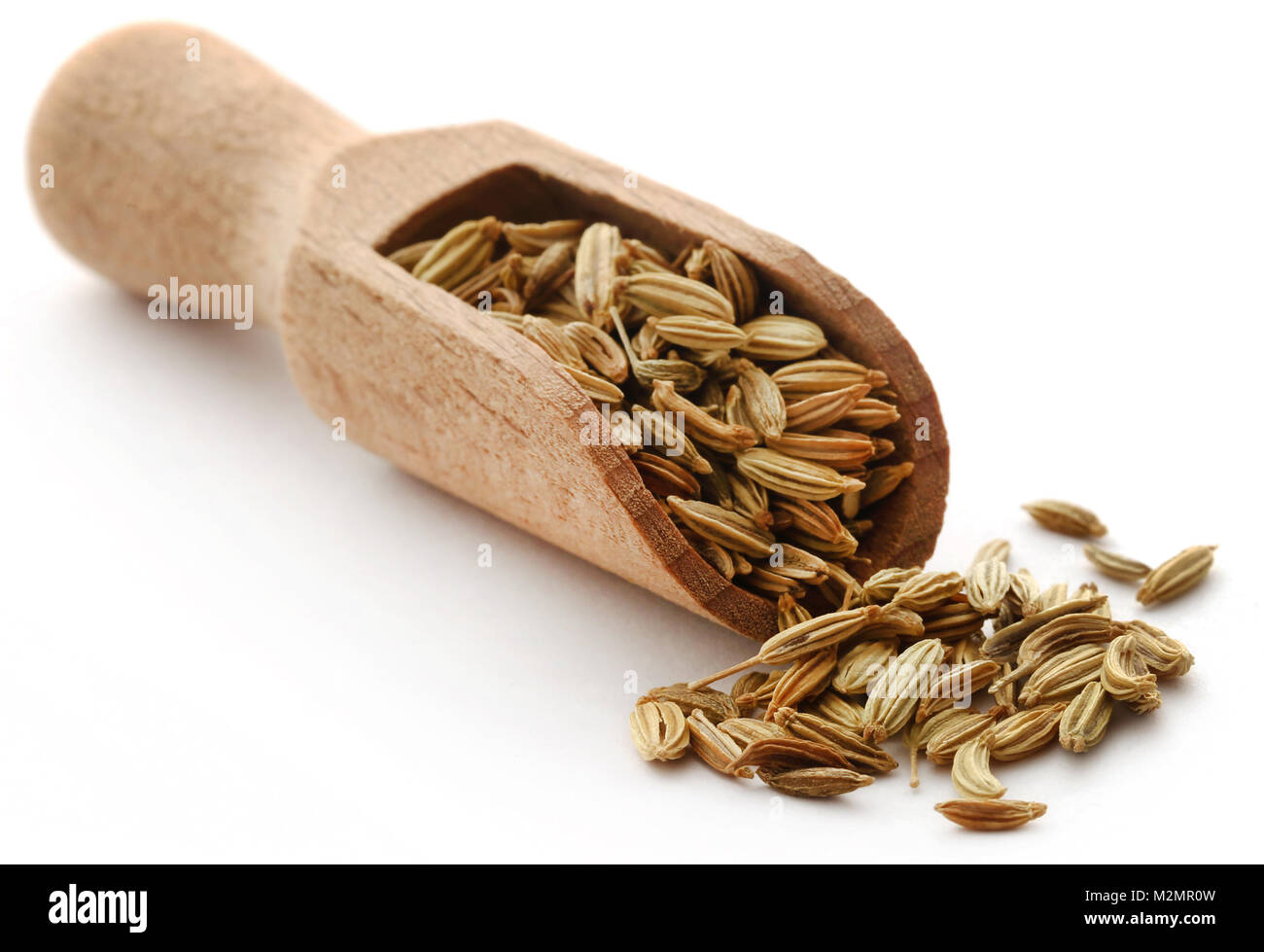 Fennel seeds with scoop over white background Stock Photo - Alamy