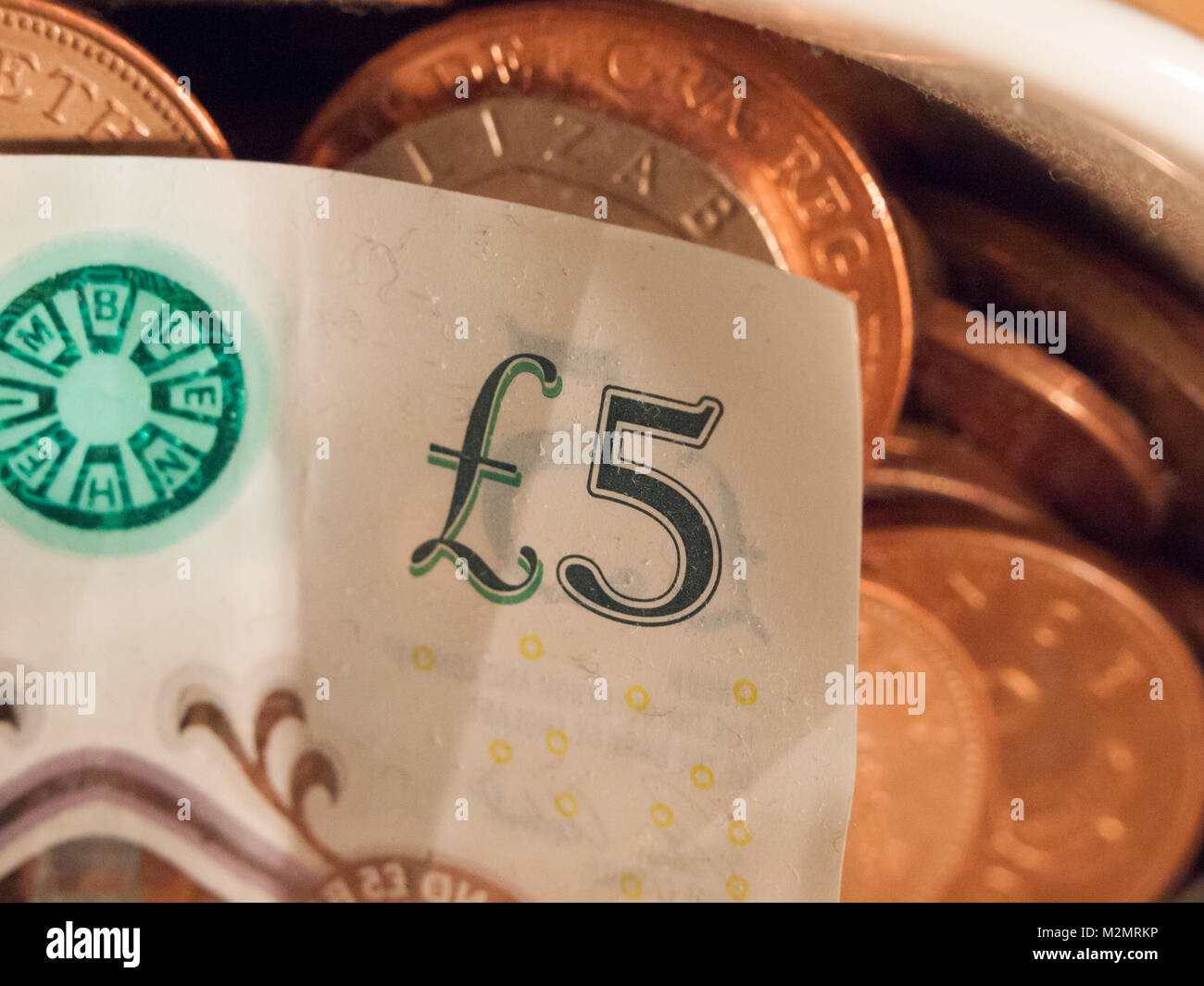 close up 5 note edge uk money sterling; essex; england; uk Stock Photo ...