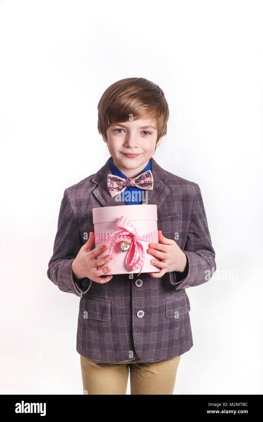 boy with pink gift box Stock Photo - Alamy