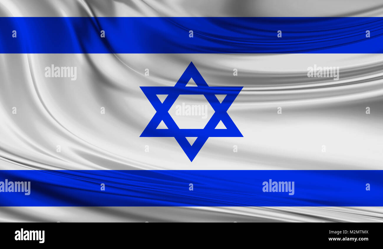 National waving flag of Israel on a silk drape Stock Photo - Alamy