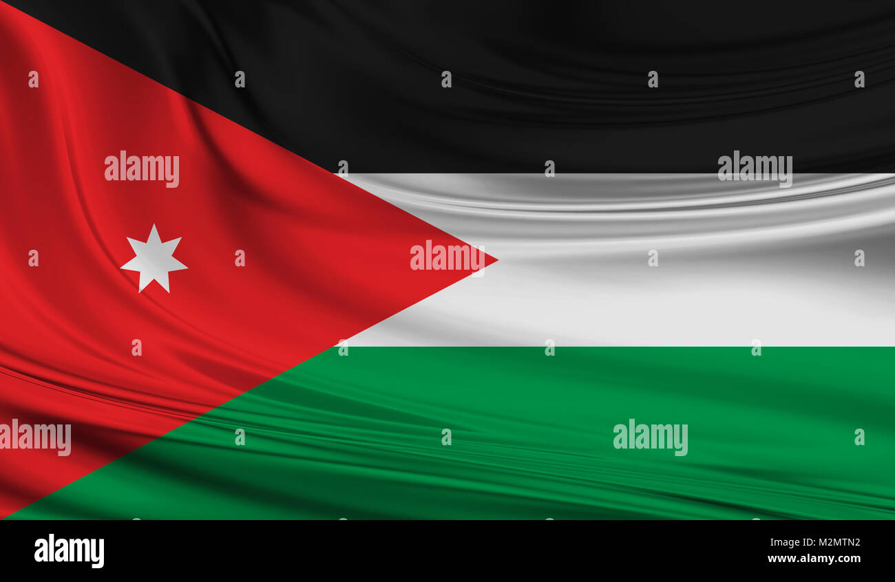 National waving flag of Jordan on a silk drape Stock Photo - Alamy