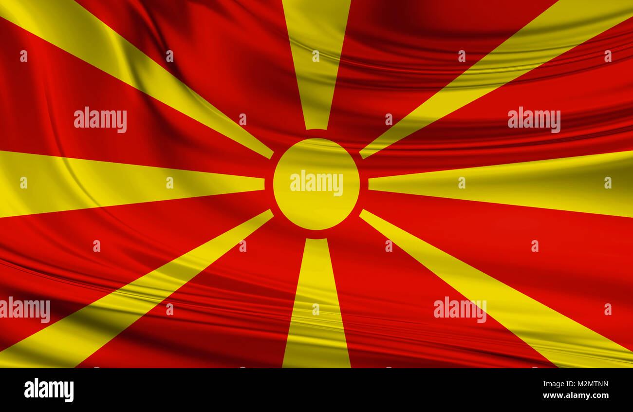 National waving flag of Makedonia on a silk drape Stock Photo - Alamy