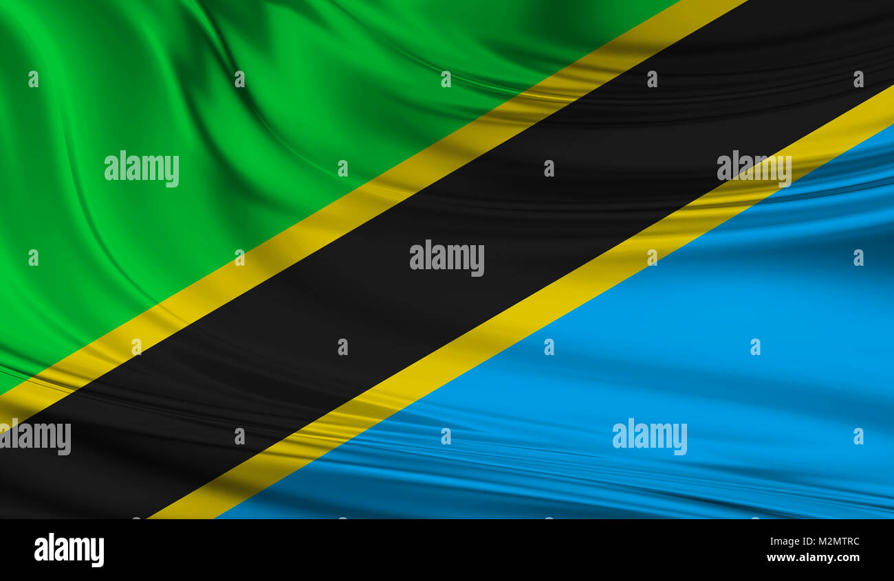 National waving flag of Tanzania on a silk drape Stock Photo - Alamy