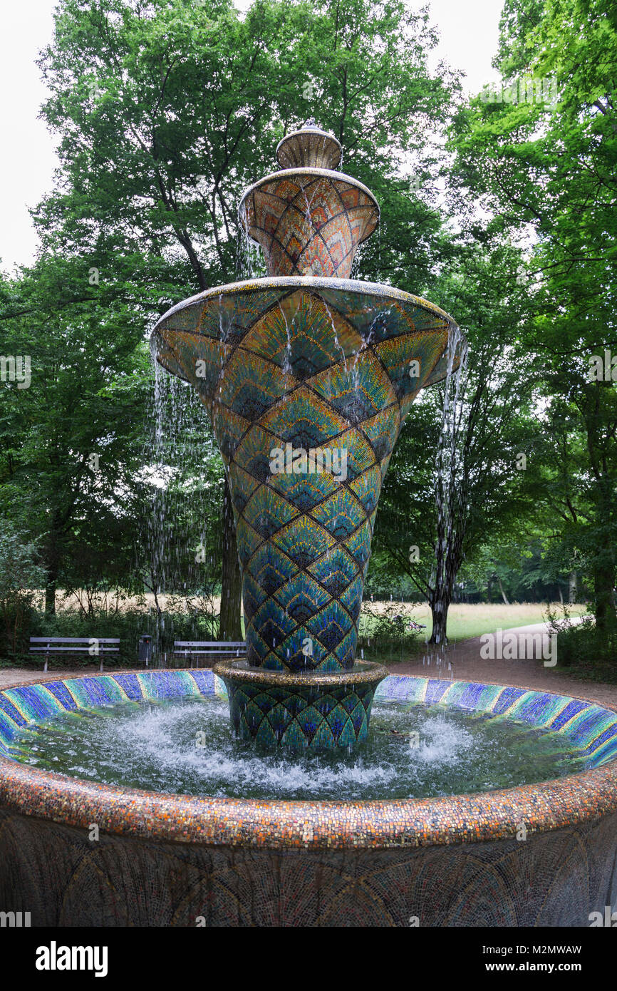 Beautiful old shiny mosaic classic shape fountain with oriental ...