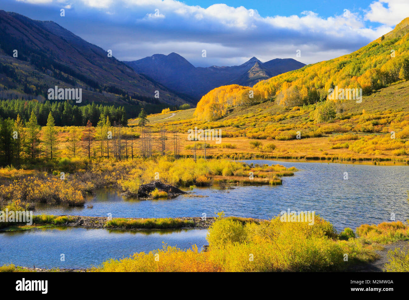 Sunset, Beaver Ponds, Slate River Road, Crested Butte, Colorado, USA ...