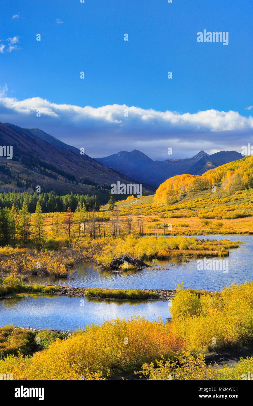 Sunset, Beaver Ponds, Slate River Road, Crested Butte, Colorado, USA ...