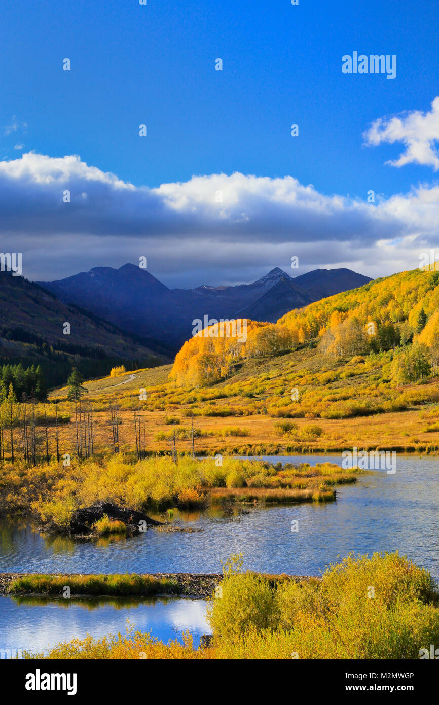Sunset, Beaver Ponds, Slate River Road, Crested Butte, Colorado, USA ...