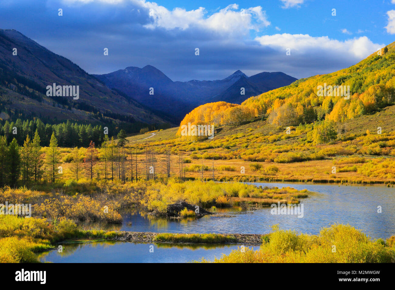 Sunset, Beaver Ponds, Slate River Road, Crested Butte, Colorado, USA ...