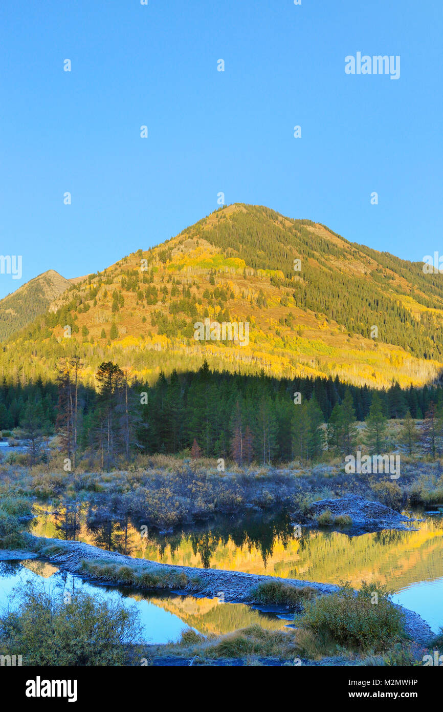 Sunrise, Beaver Ponds, Slate River Road, Crested Butte, Colorado, USA ...