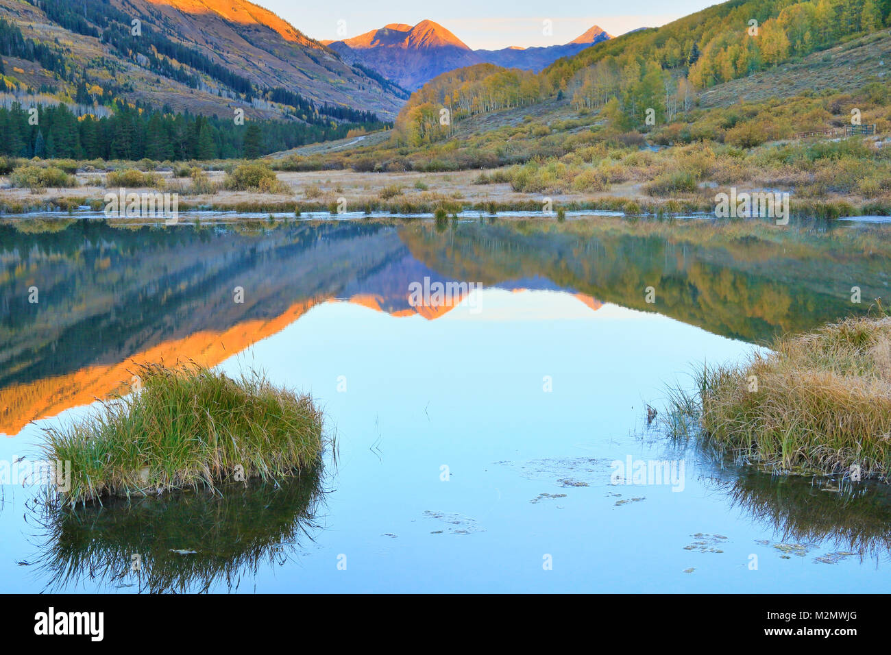 Sunrise, Beaver Ponds, Slate River Road, Crested Butte, Colorado, USA ...