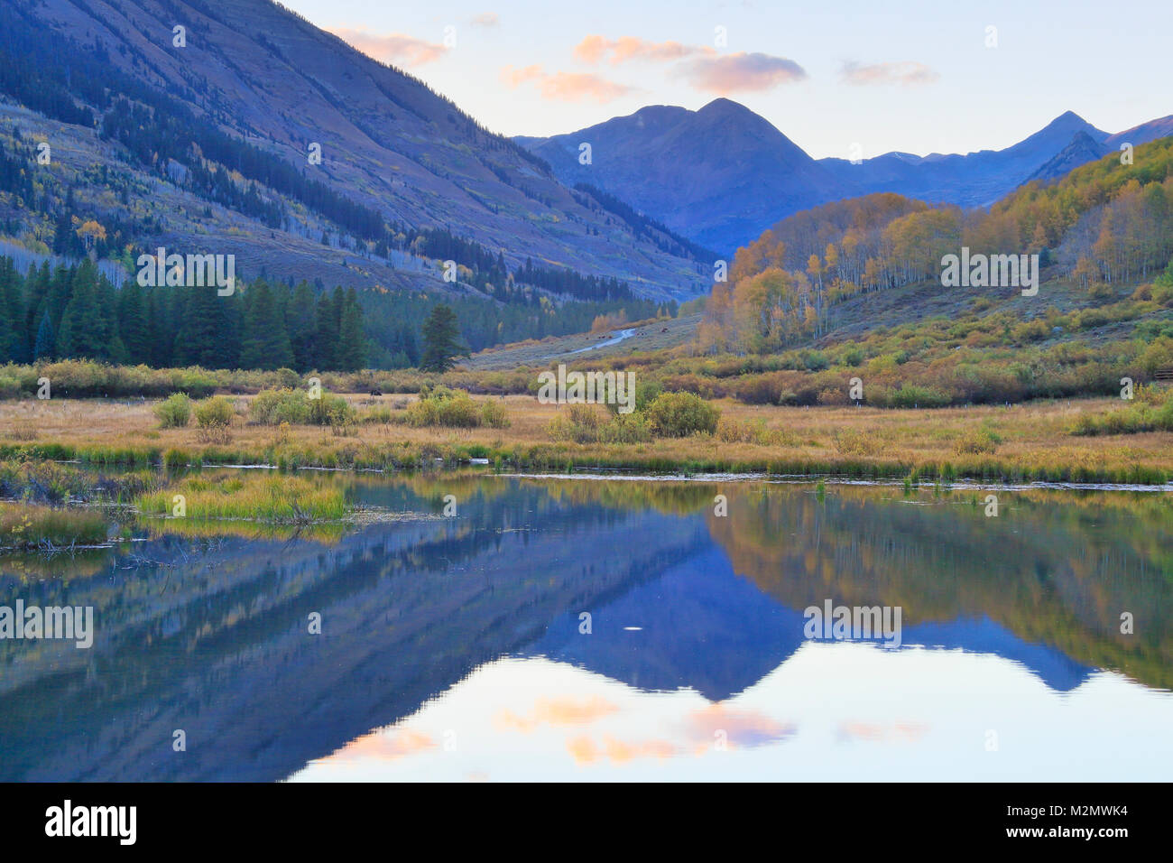 Sunrise, Beaver Ponds, Slate River Road, Crested Butte, Colorado, USA ...